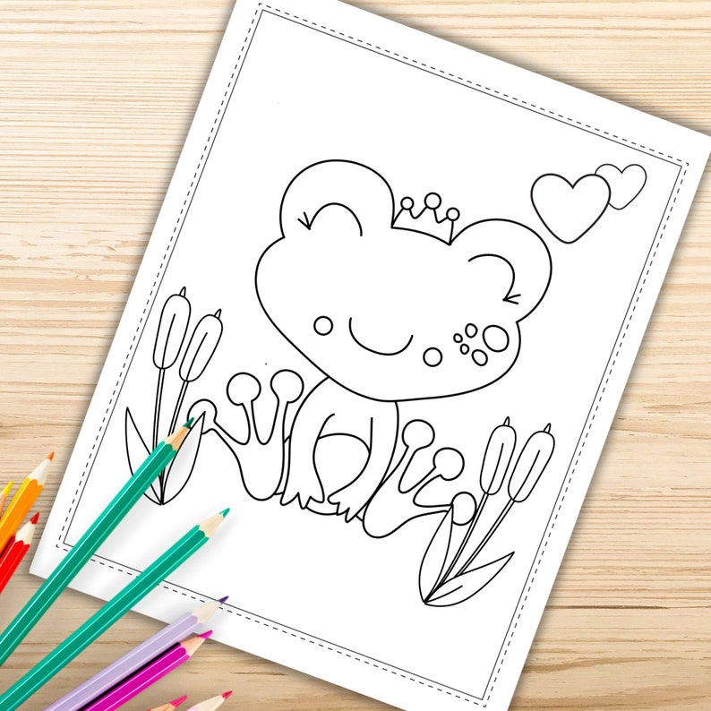 Cute Frog Coloring Pages Printable Kids Coloring Pages Frog | Etsy