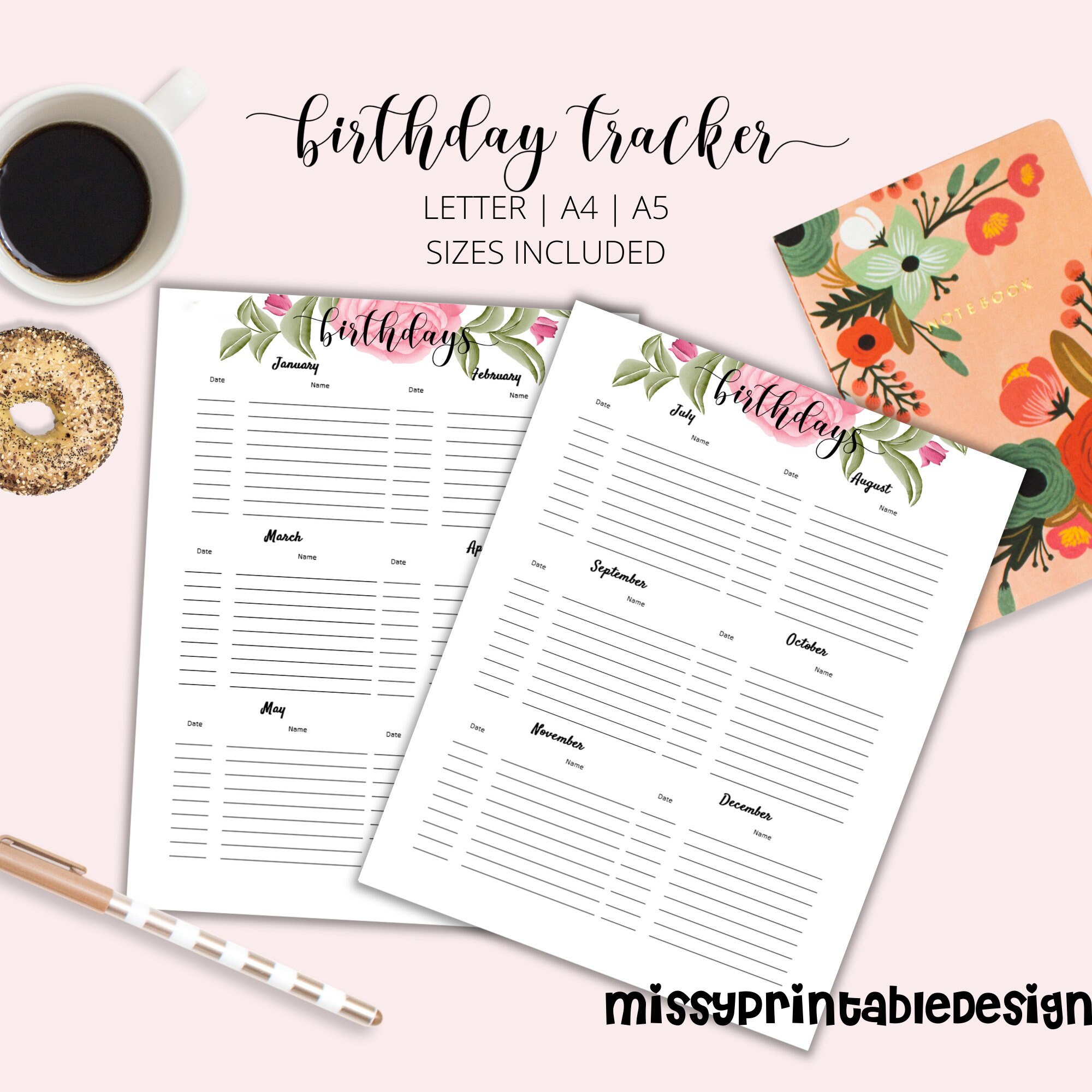 Birthday Tracker Printable Birthday Log Anniversary | Etsy