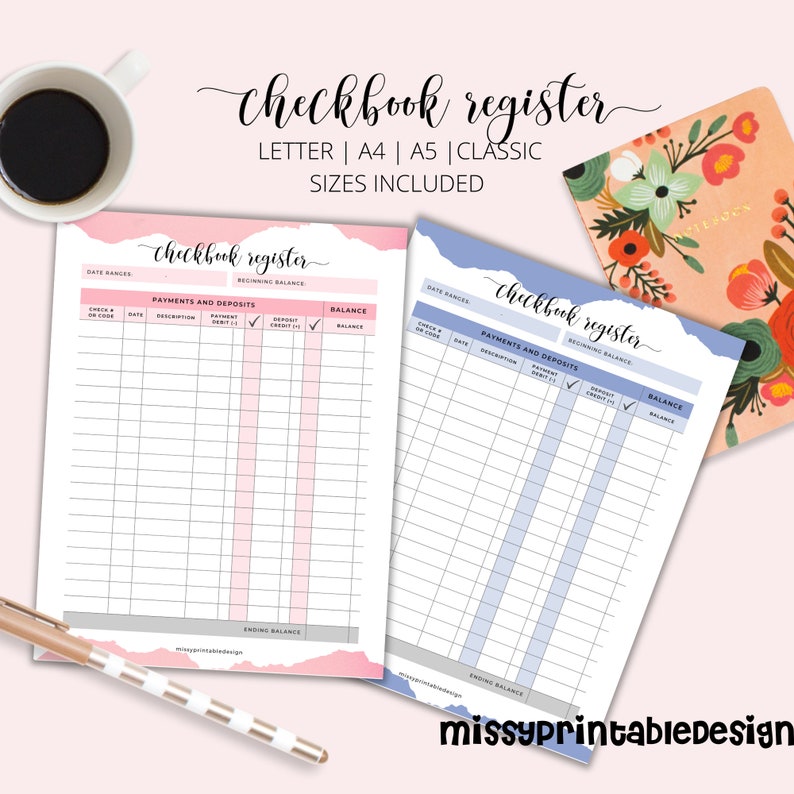 Checkbook Register Printable Checkbook Log Checkbook - Etsy