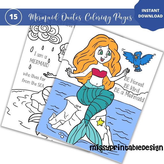 Mermaid Quotes Coloring Pages Mermaid Coloring Pages | Etsy