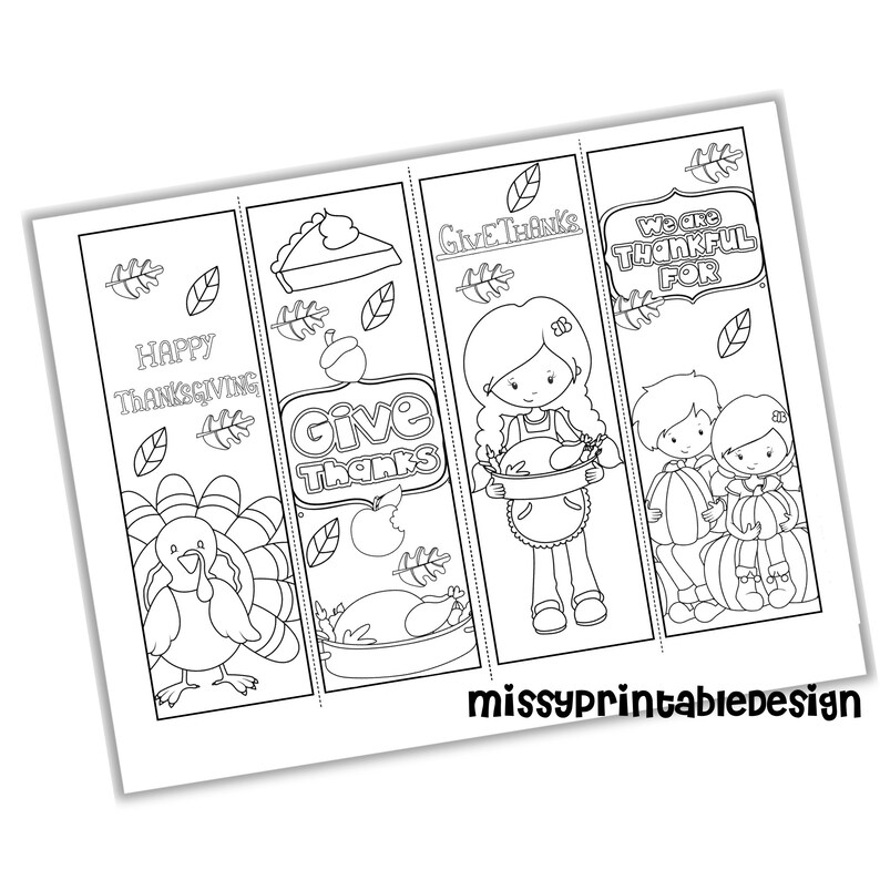 Thanksgiving Coloring Bookmarks, Kids' Activity (set of 4) (printable ...