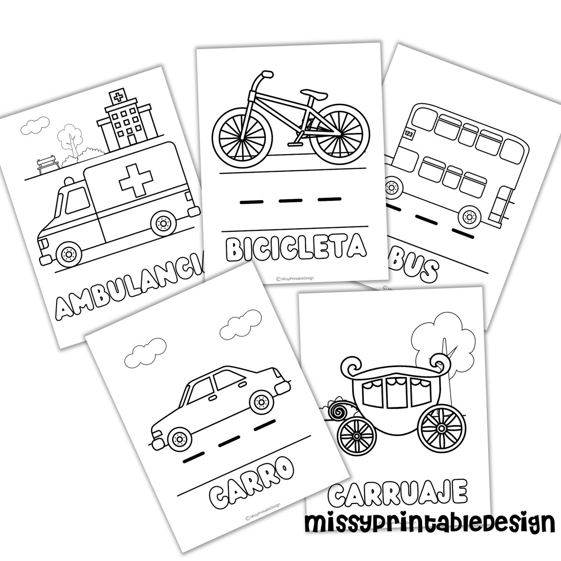 Spanish Transportation Coloring Pages for Kids Vehicle - Etsy