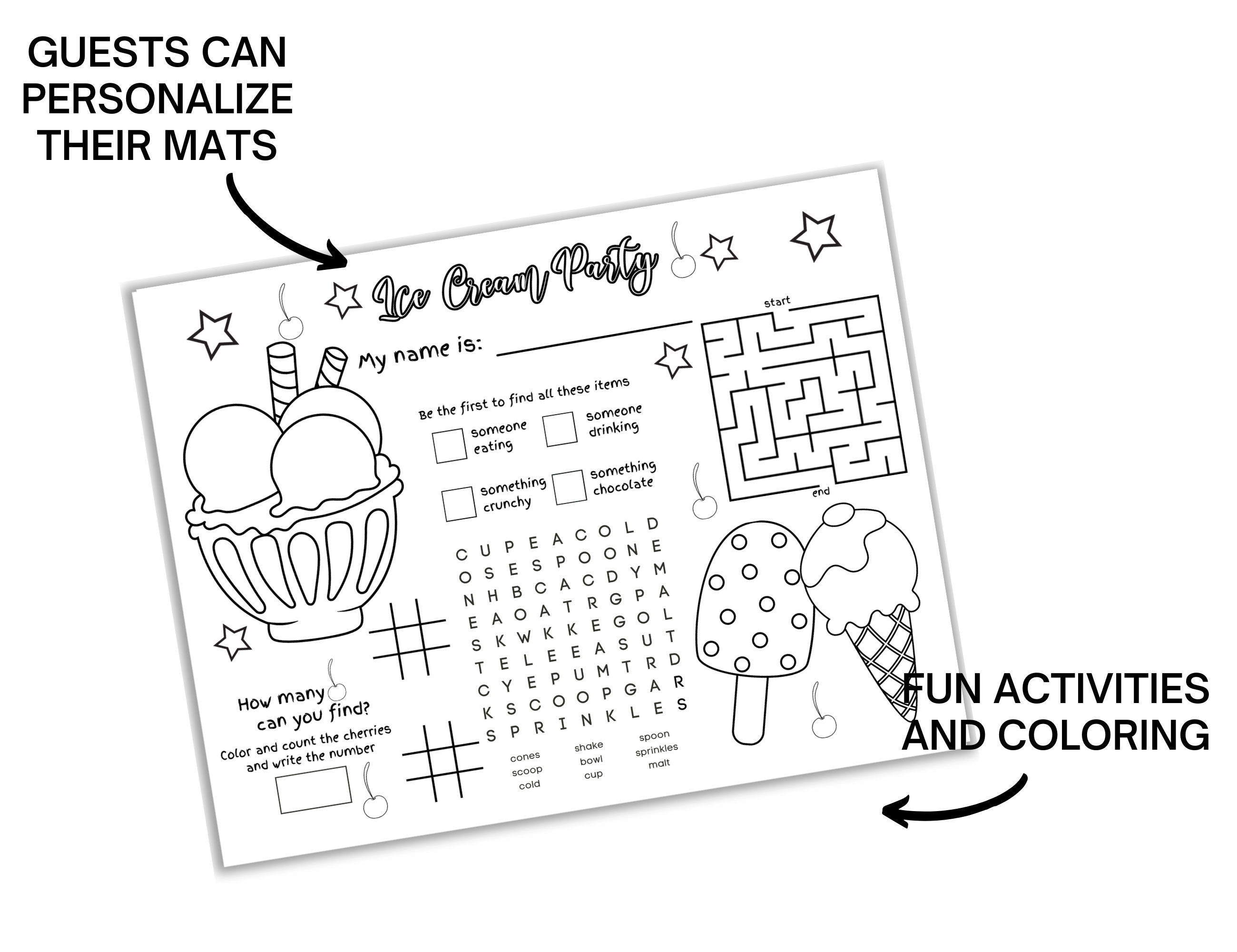 Ice Cream Placemats Printable Ice Cream Party Placemats - Etsy