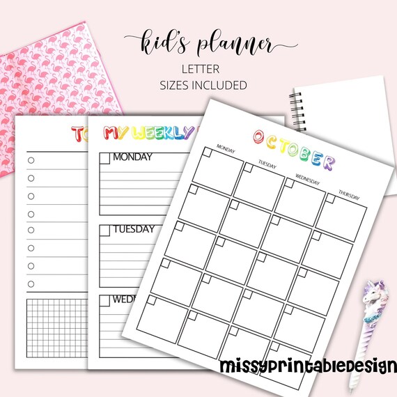 Kids Planner, Printable Kids Monthly Planner, Kids Weekly Planner, Kids ...
