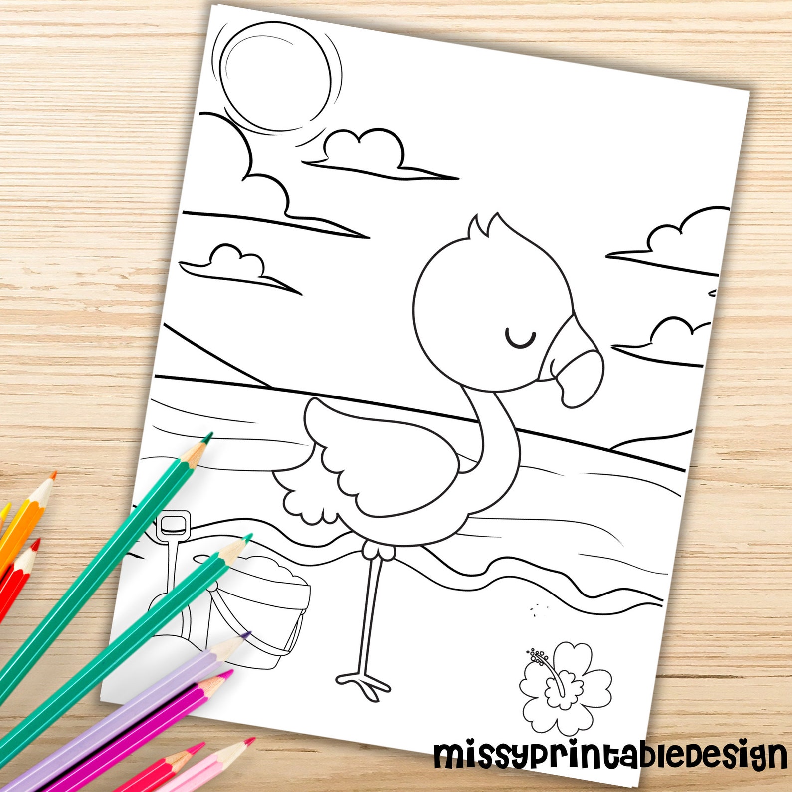 Flamingo Coloring Page for Kids Printable Flamingo Animal - Etsy