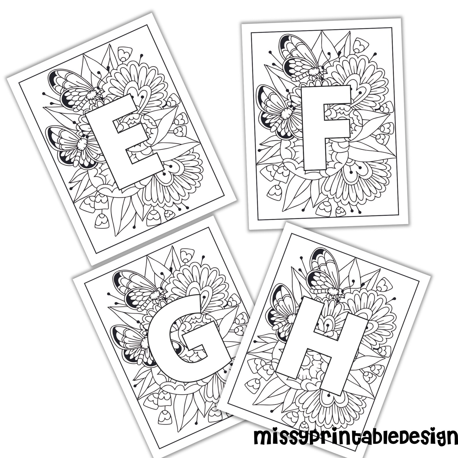 Floral Alphabet Letters Coloring Pages Printable Adult | Etsy