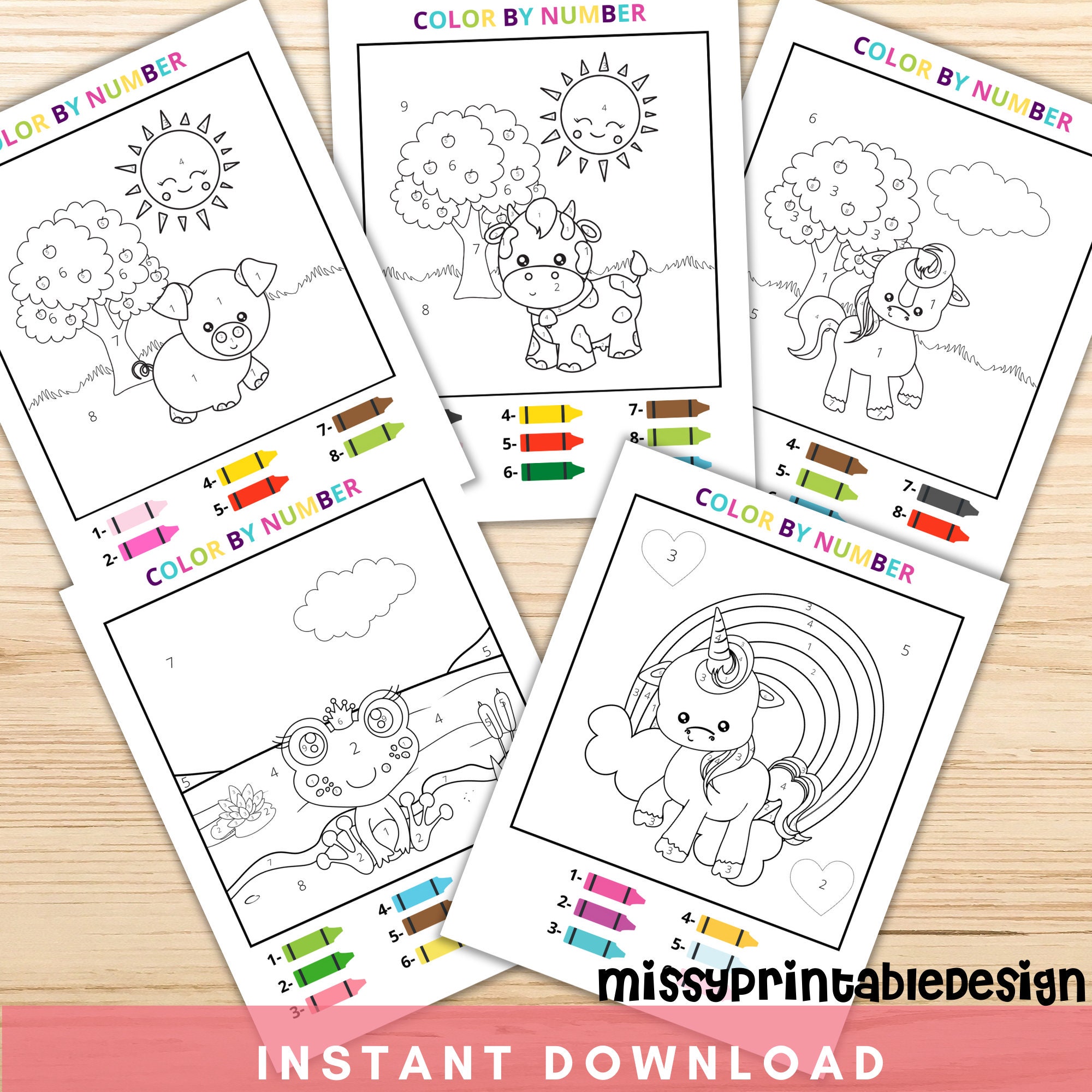 Color by Number Printable Animal Coloring Sheets Printable - Etsy
