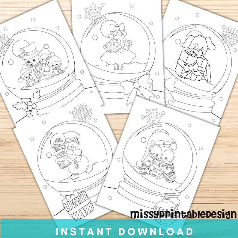 Snow Globe Coloring Pages Printable Christmas Coloring Pages - Etsy