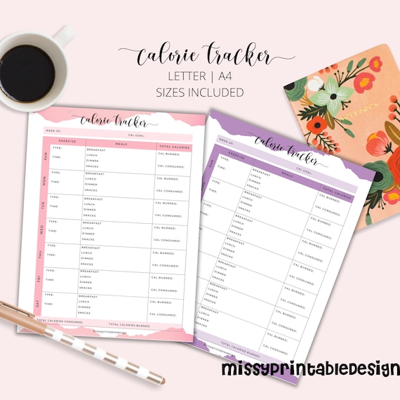 Calorie Tracker, Printable Calories Journal, Calorie Log, Daily Weekly ...