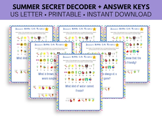 Summer Secret Message Decoder, Printable Summer Riddles Secret Message