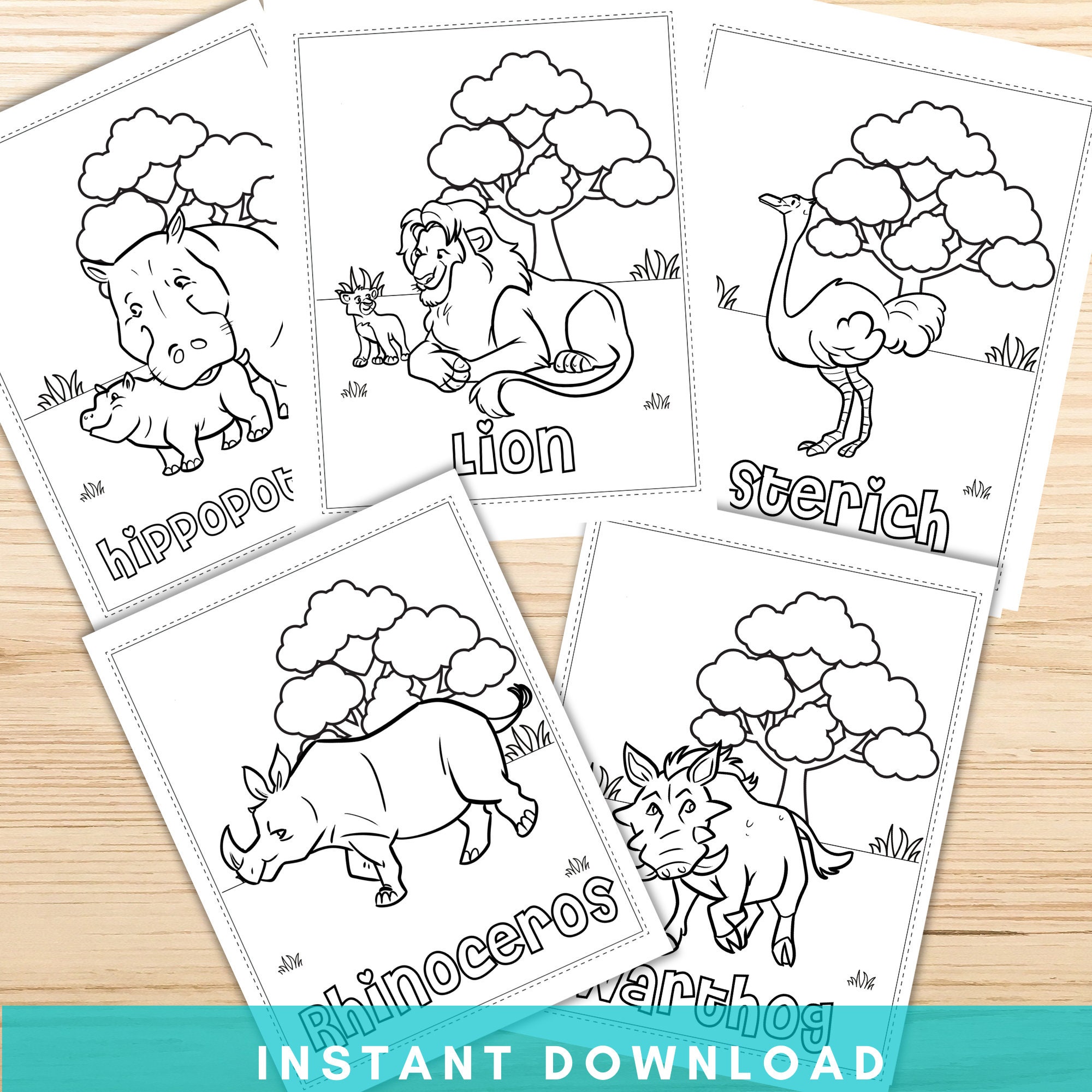African Animals Coloring Pages Printable Animal Coloring - Etsy