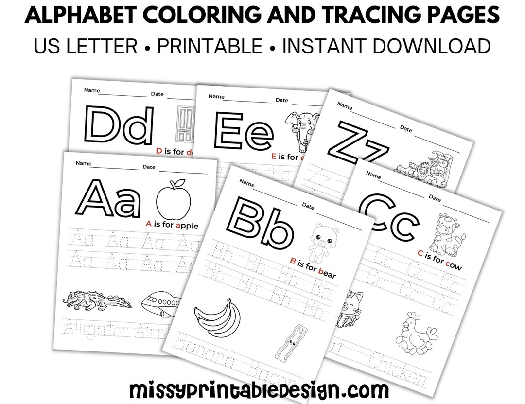 Alphabet Tracing Worksheets, Printable Alphabet Coloring, Preschool ...