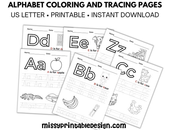 Alphabet Tracing Worksheets, Printable Alphabet Coloring, Preschool ...