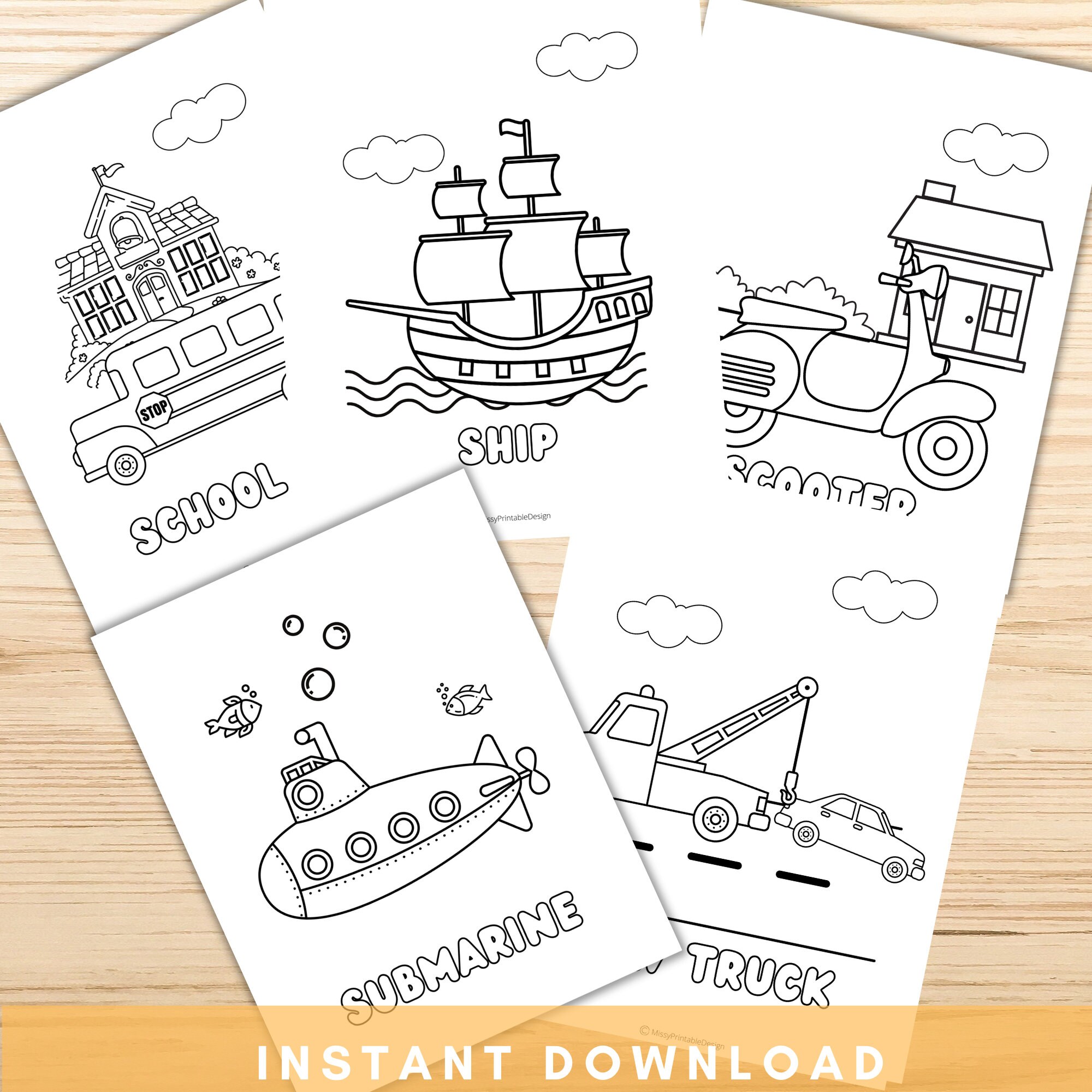 Transportation Coloring Pages Kids Coloring Vehicle Coloring - Etsy