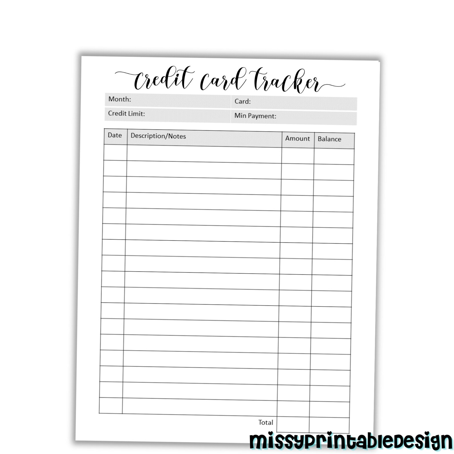 Printable Credit Card Tracker, Bullet Journal Inserts (PDF Download) - Etsy
