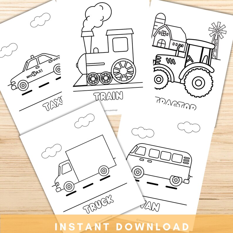 Transportation Coloring Pages Kids Coloring Vehicle Coloring - Etsy