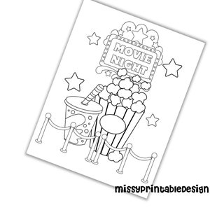 Personalized Movie Night Party Coloring Pages, Custom Movie Night ...