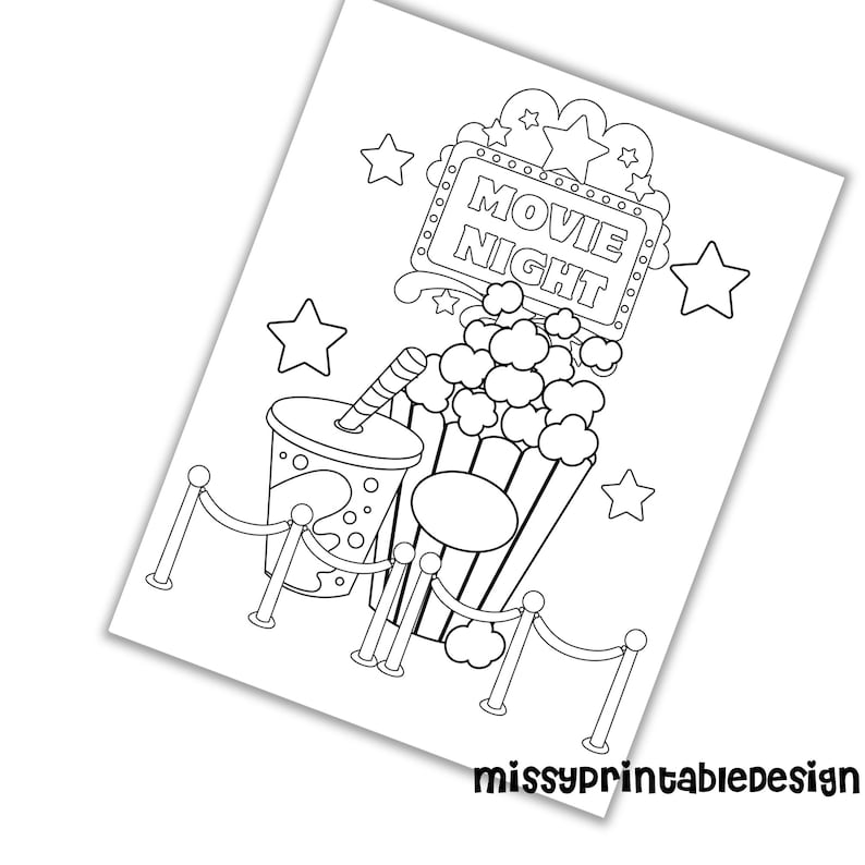 Personalized Movie Night Party Coloring Pages Custom Movie - Etsy
