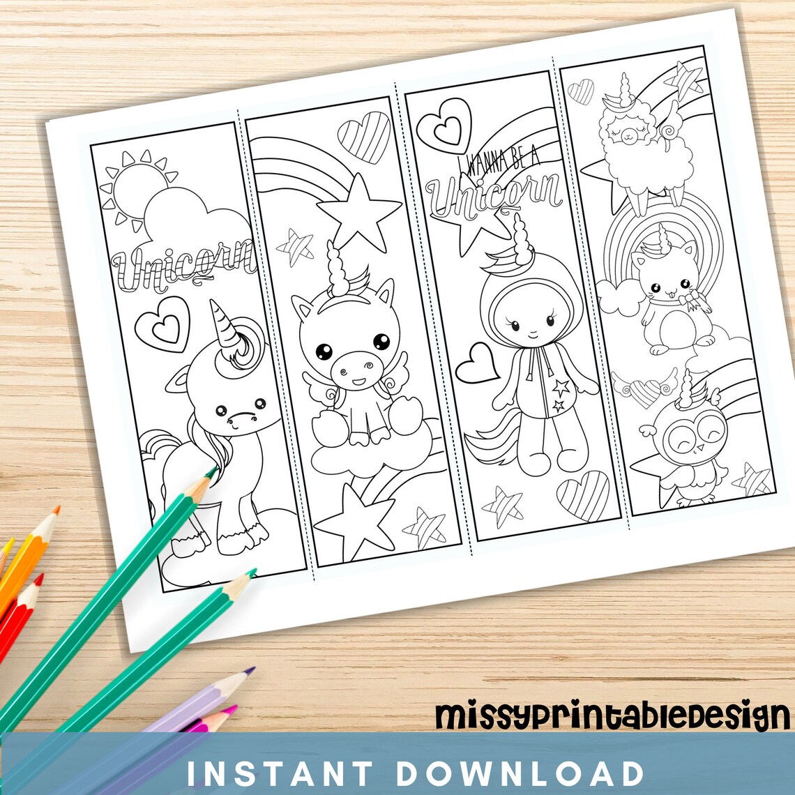 Unicorn Coloring Bookmarks set of 4 Printable Unicorn - Etsy