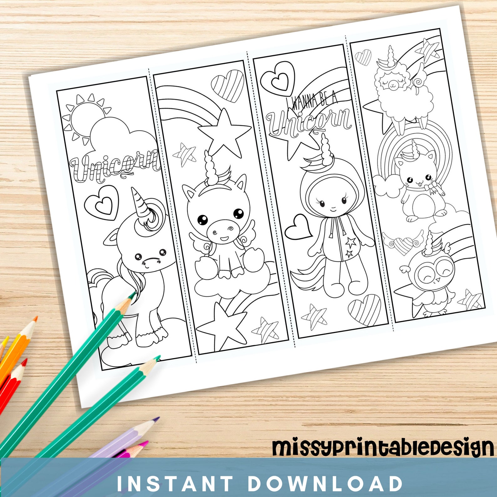 Unicorn Coloring Bookmarks set of 4 Printable Unicorn - Etsy