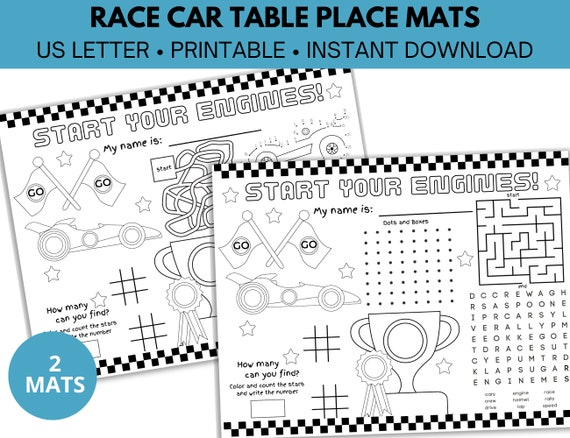 Race Car Table Placemats Printable Birthday Party Placemats - Etsy