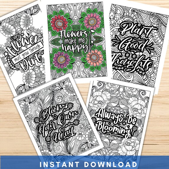 Flower Quotes Coloring Pages Adult Coloring Pages Floral | Etsy