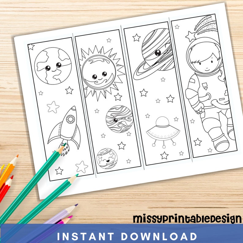 Printable Space Coloring Bookmarks, Kids Birthday (INSTANT DOWNLOAD) - Etsy