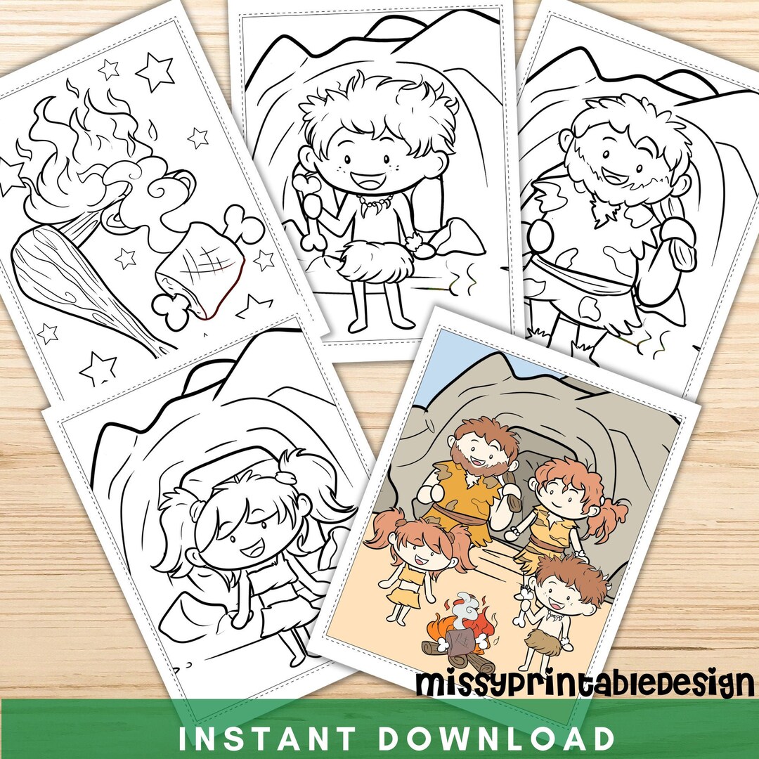 Caveman Coloring Pages, Printable Caveman Coloring Book, Caveman ...