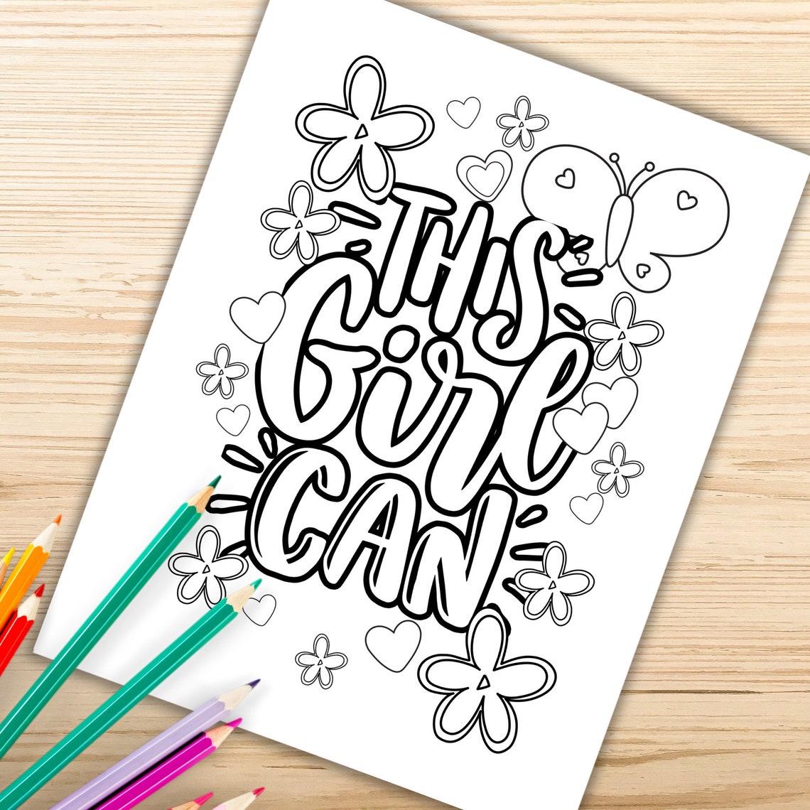 Girl Power Coloring Pages for Kids Teens Flower Coloring - Etsy
