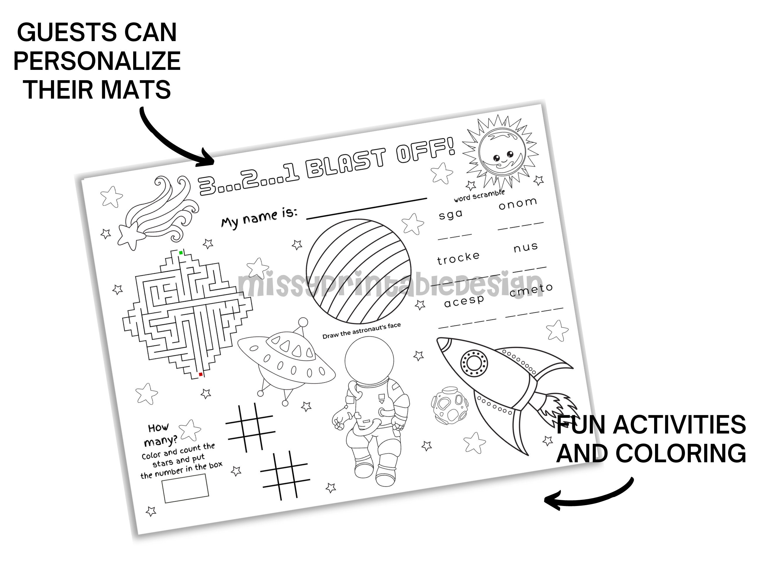 Space Coloring Placemat Space Personalized Printable - Etsy