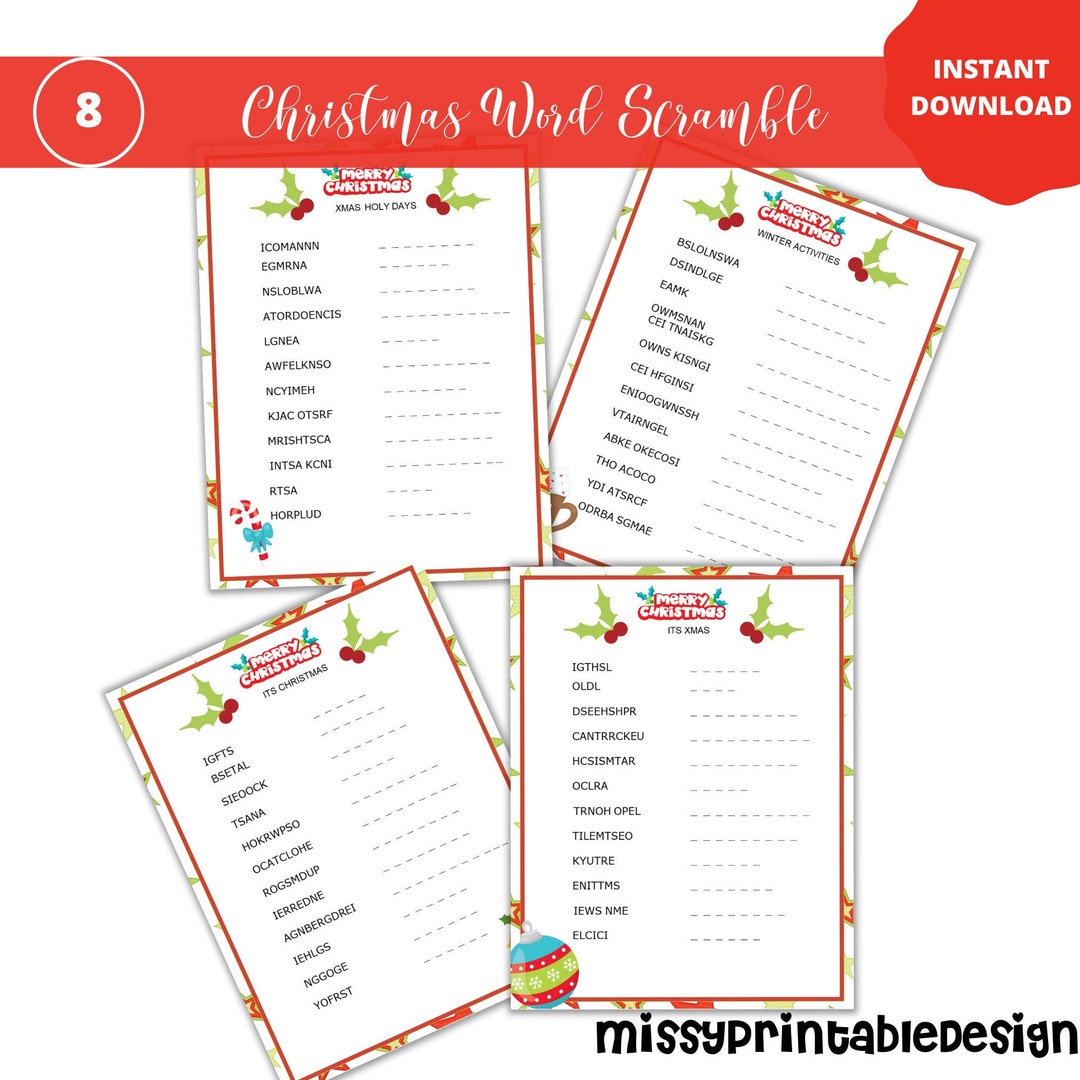 Christmas Word Scramble, Printable Christmas Word Game, Holiday Game ...