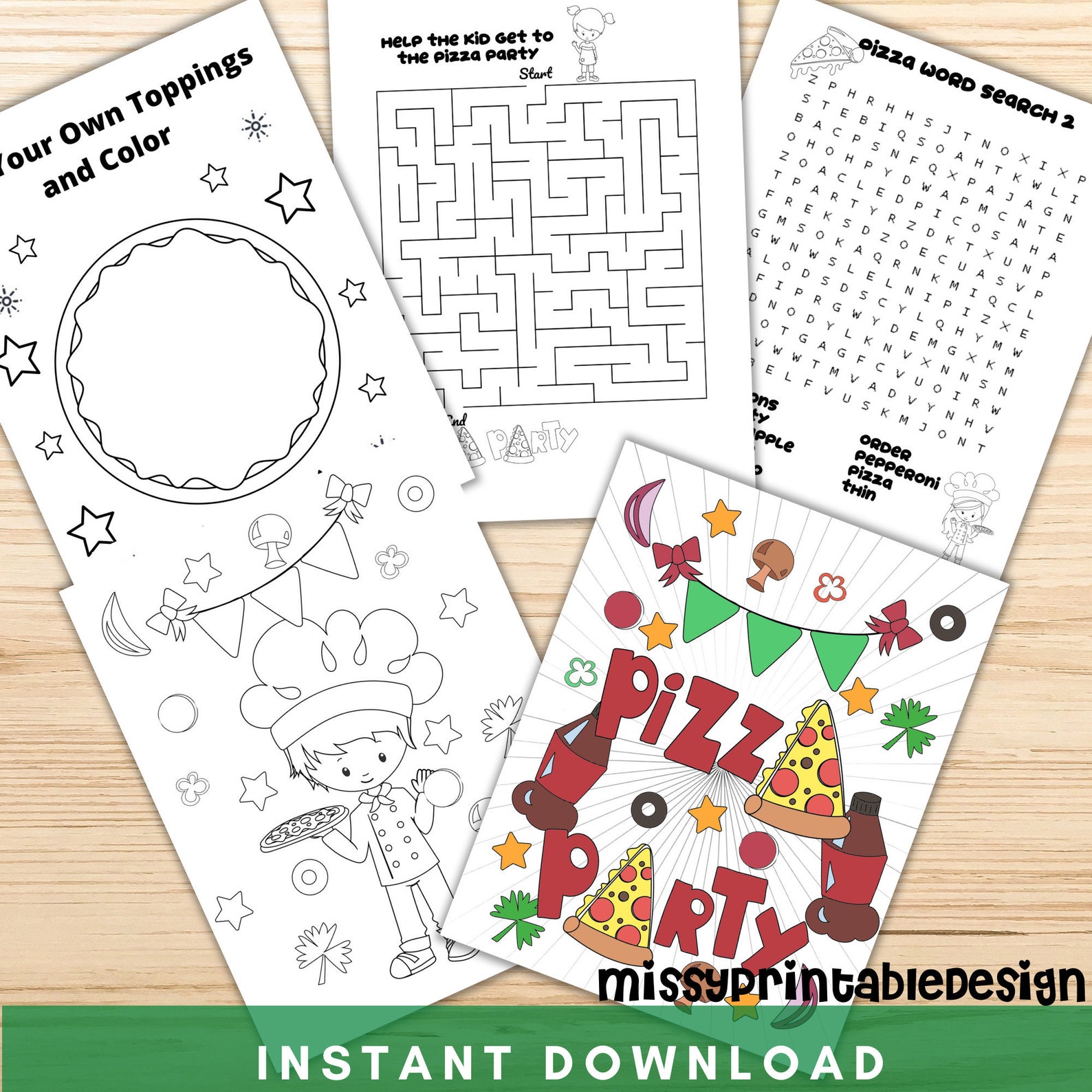 Pizza Coloring Pages Pizza Party Printables Pizza Birthday - Etsy