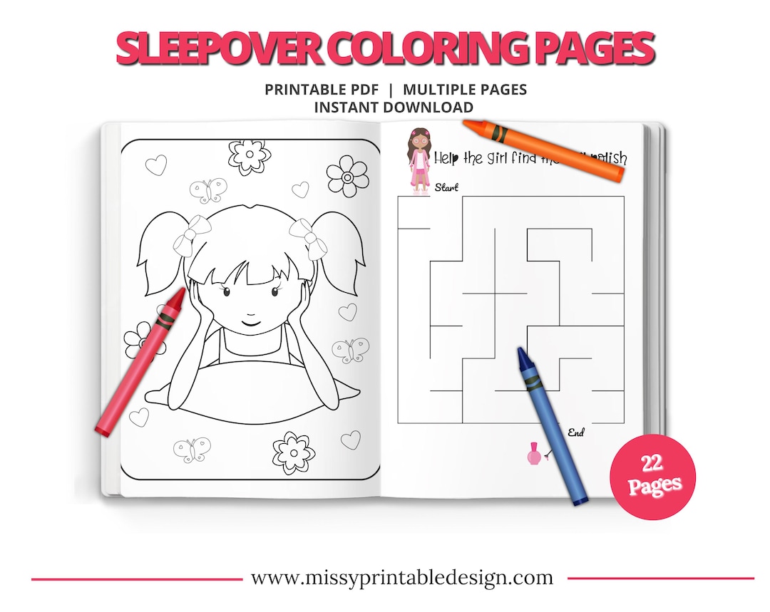 Sleepover Coloring Pages, Printable Slumber Party Coloring Book, Pajama ...