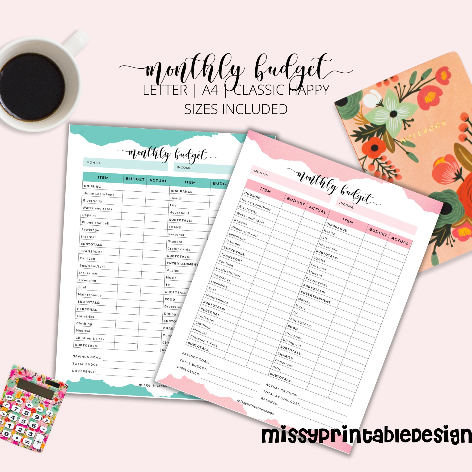 Monthly Budget Planner, Printable Expense Tracker, Monthly Bill ...