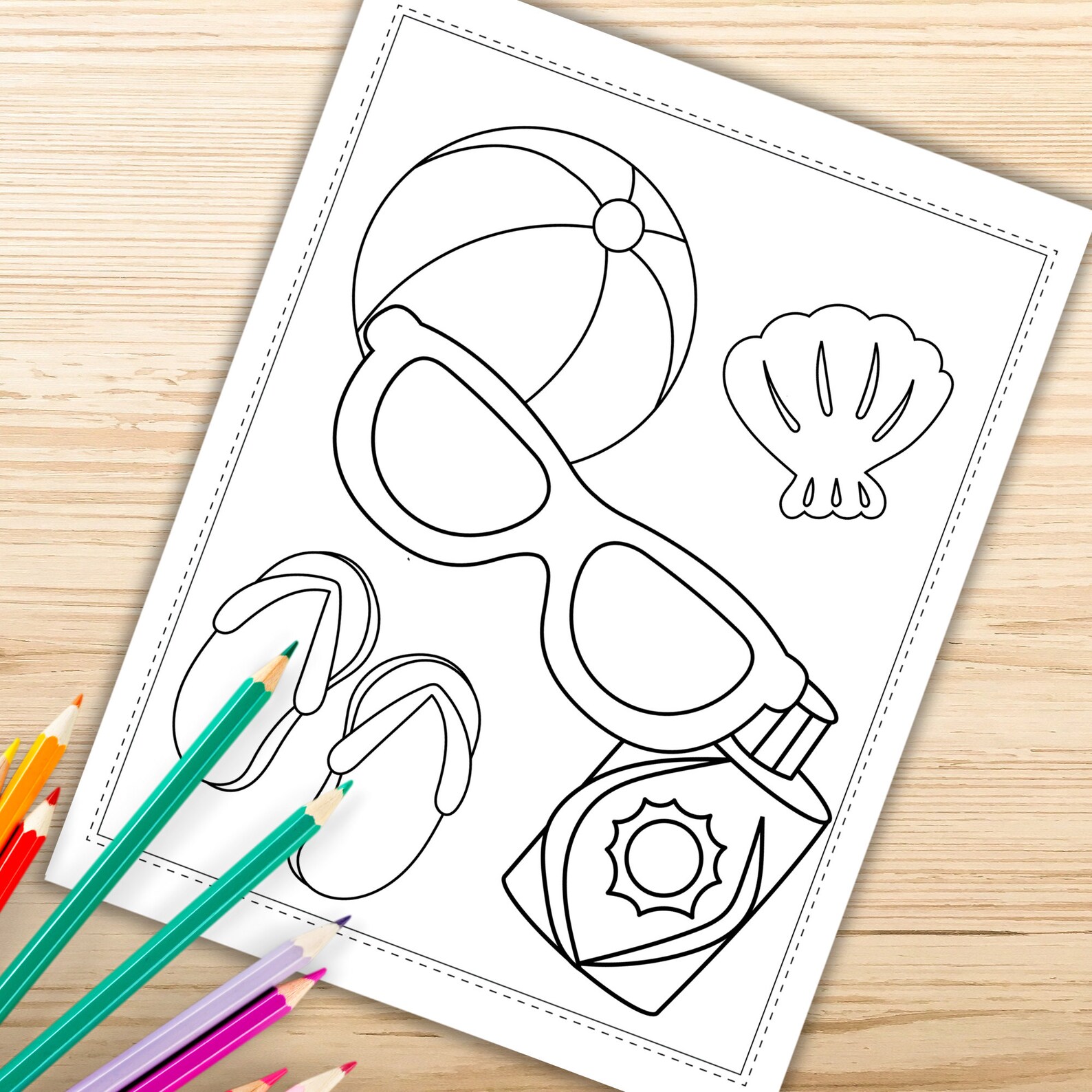 Beach Coloring Pages Printable Beach Coloring Book Summer - Etsy