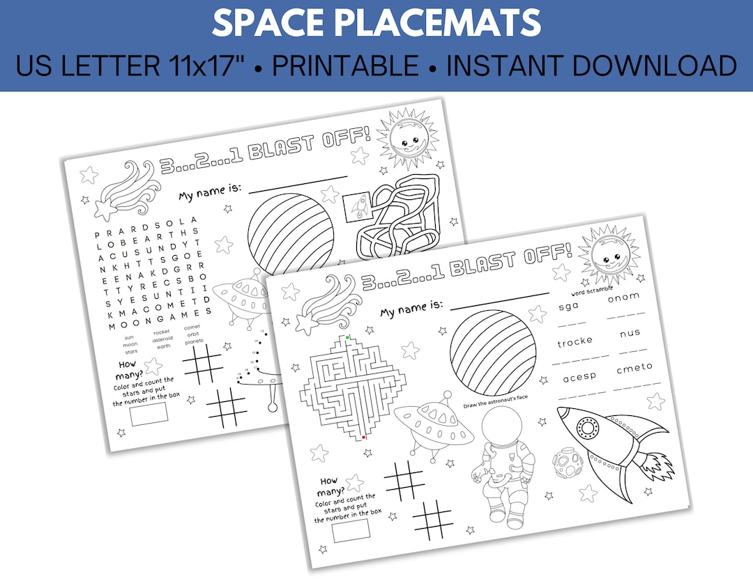 Space Coloring Placemat, Space Personalized, Printable, Custom, Space ...