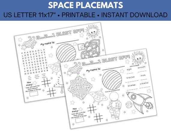 Space Coloring Placemat, Space Personalized, Printable, Custom, Space ...