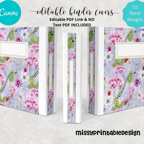 Editable Watercolor Floral Binder Covers & Spines, Printable Binder ...