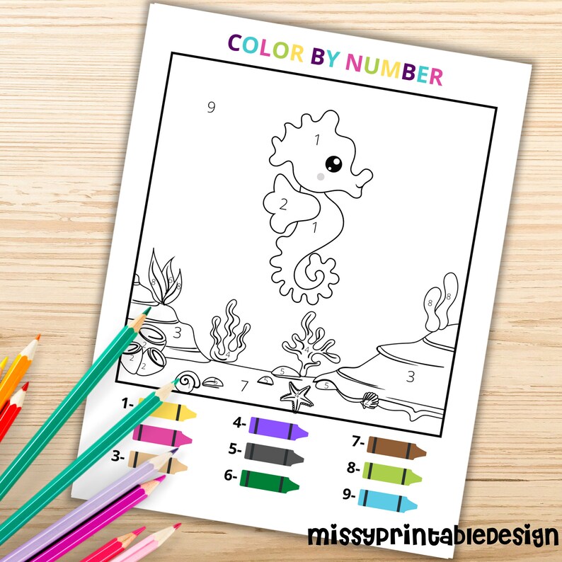 Color by Number Sea Animals for Kids Animal Coloring Sheets - Etsy