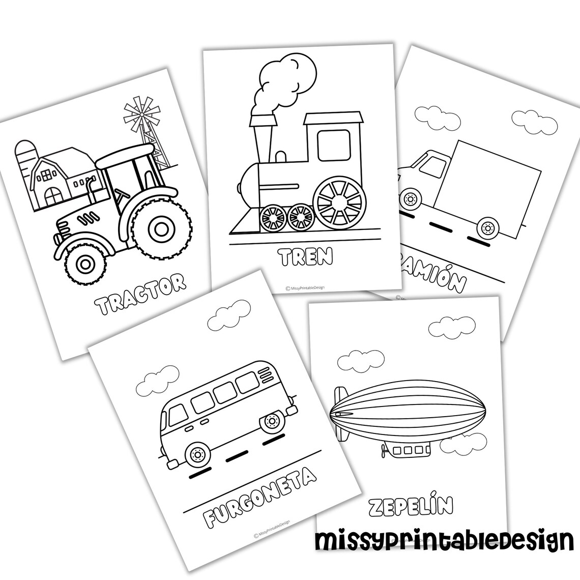 Spanish Transportation Coloring Pages for Kids Vehicle - Etsy