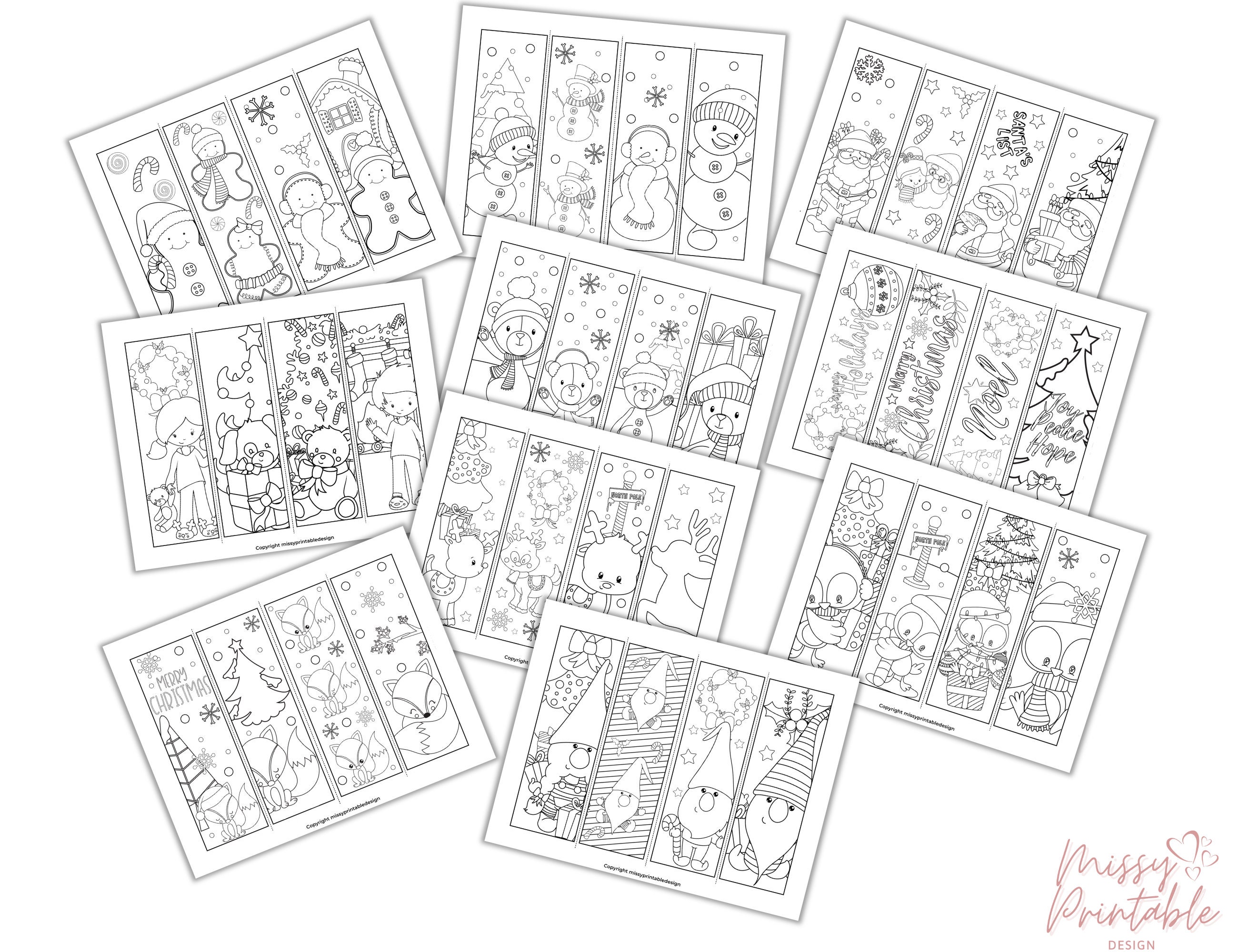 Christmas Coloring Bookmarks, Printable Holiday Activity (PDF) - Etsy