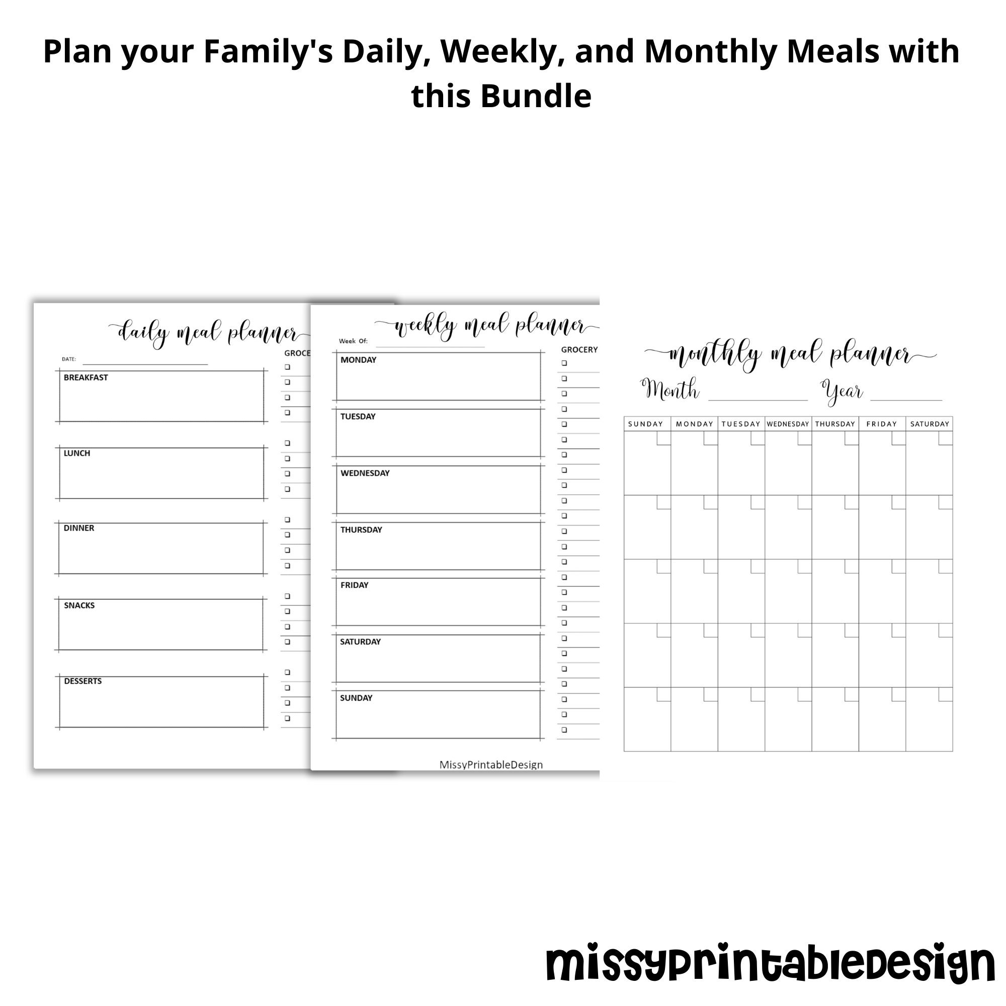 Meal Planner Printable Daily Weekly Monthly Family Meal | Etsy