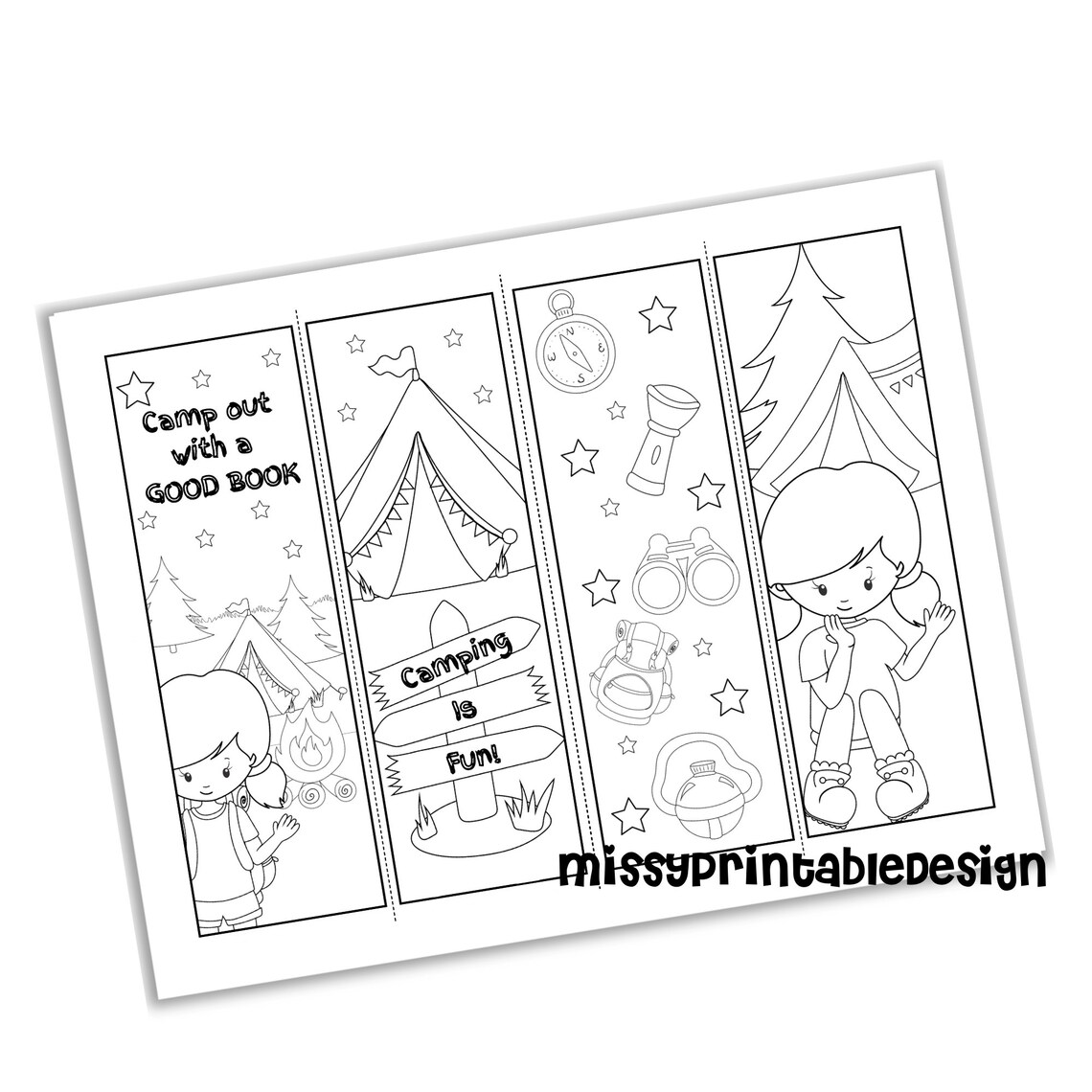 Camping Coloring Bookmarks set of 8 Printable Camping - Etsy