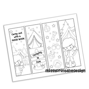 Camping Coloring Bookmarks (set of 8), Printable Camping Coloring ...