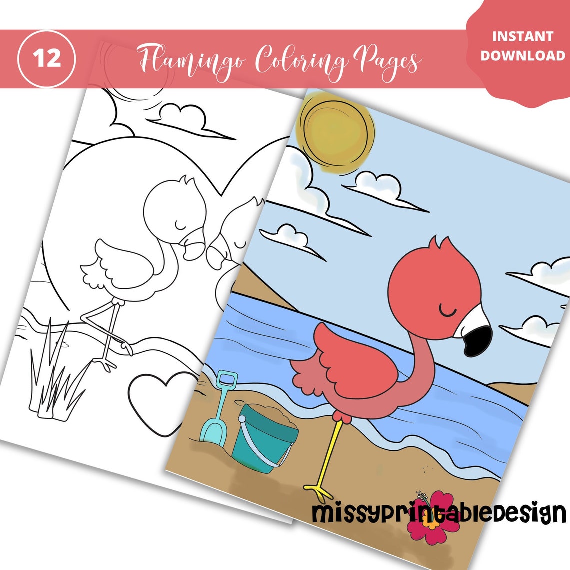 Flamingo Coloring Page for Kids Printable Flamingo Animal - Etsy