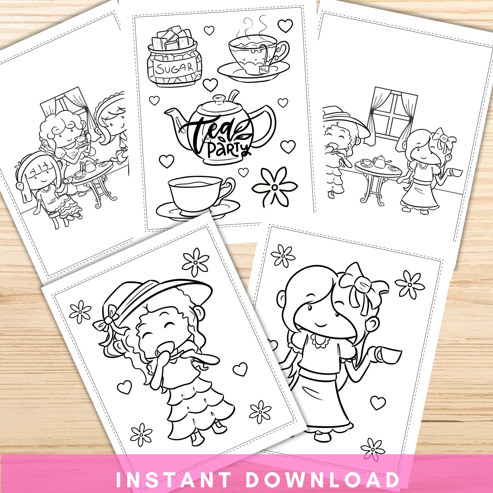 Tea Party Coloring Pages Printable Tea Party Coloring Book - Etsy