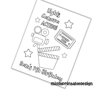 Personalized Movie Night Party Coloring Pages, Custom Movie Night ...