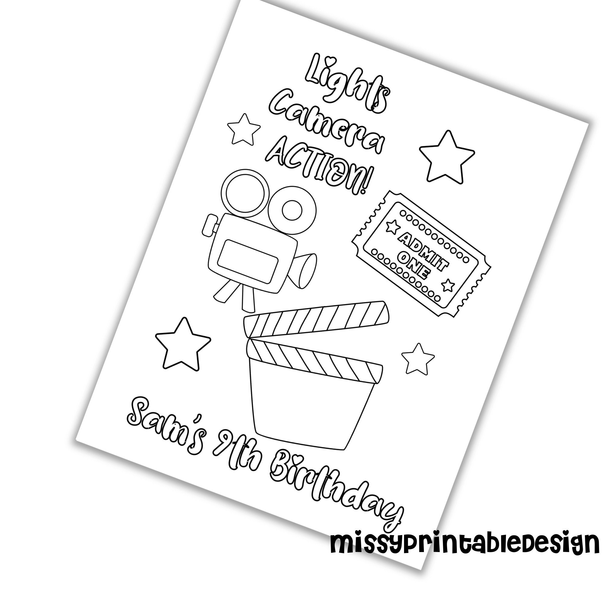 Personalized Movie Night Party Coloring Pages Custom Movie - Etsy