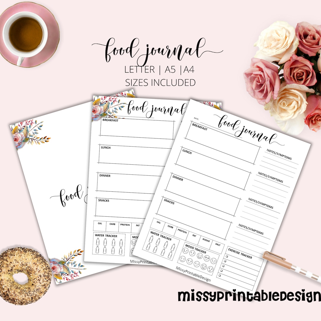 Daily Food Journal, Printable Food Diary, Daily Food Tracker, Meal Log ...