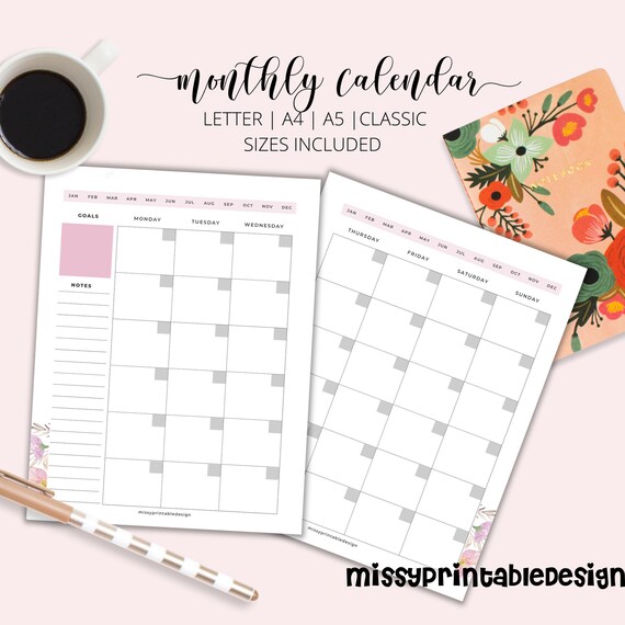 2022 Monthly Planner, Printable Monthly Calendar Inserts Journal Month ...